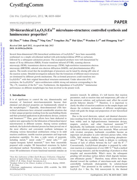 Pdf 3d Hierarchical Lu 2o 2seu 3 Micronano Structures Controlled