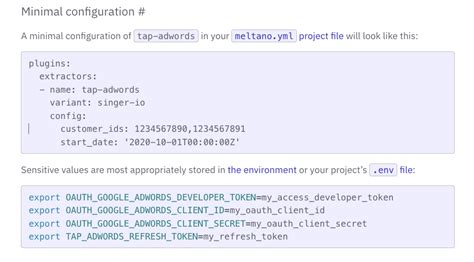 add minimal meltano yml setup instructions to hub · issue 524