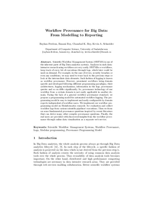 Pdf Workflow Provenance For Big Data From Modelling To Reporting