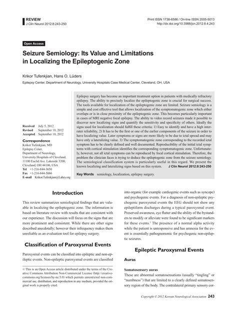 Pdf Seizure Semiology Its Value And Limitations In Localizing The