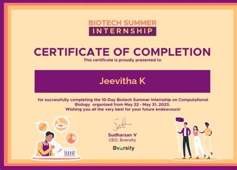 Jeevitha K On Linkedin Successfully Completed Biotech Summer