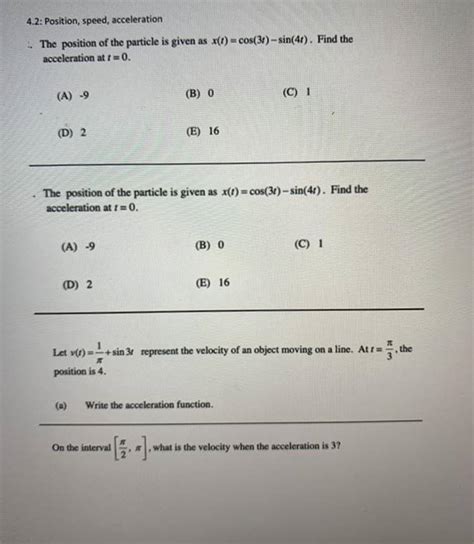 Solved 42 Position Speed Acceleration The Position Of The