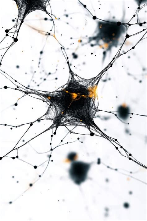 Neural Network Art Abstract Black And Orange Synapse Web On White Background Detailing