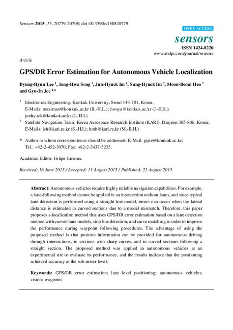 Pdf Gpsdr Error Estimation For Autonomous Vehicle Localization