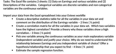 Tasks The Excel File Contains 2 Sheets 1 Data On