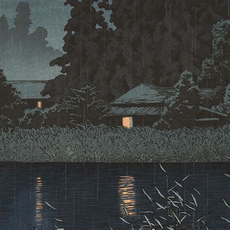 Hasui 1883 1957 Night Rain At Omiya 1930 Fuji Arts Japanese Prints