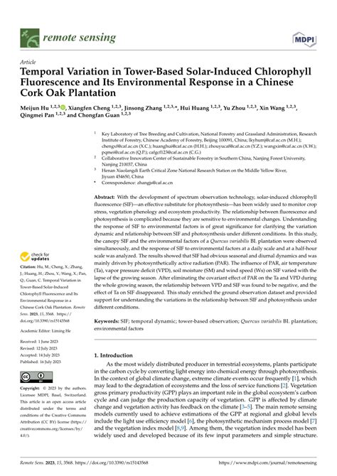 Pdf Temporal Variation In Tower Based Solar Induced Chlorophyll Fluorescence And Its