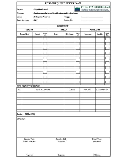 Form Request Pekerjaan Proyek Pdf