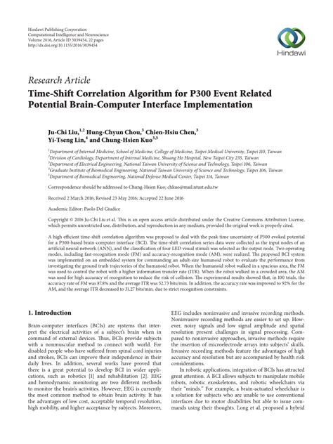 Pdf Time Shift Correlation Algorithm For P300 Event Related Potential