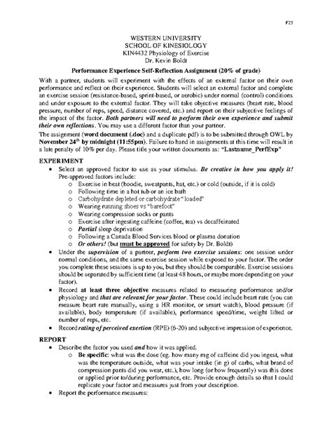 Kinesiol 4432 Physiology Of Exercise Factors Affecting Performance 23 24 Course Syllabus F 23