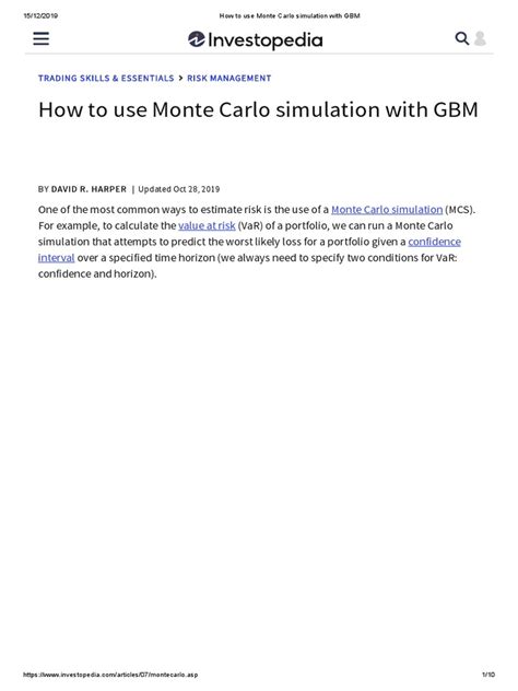 How To Use Monte Carlo Simulation With Gbm Download Free Pdf Value