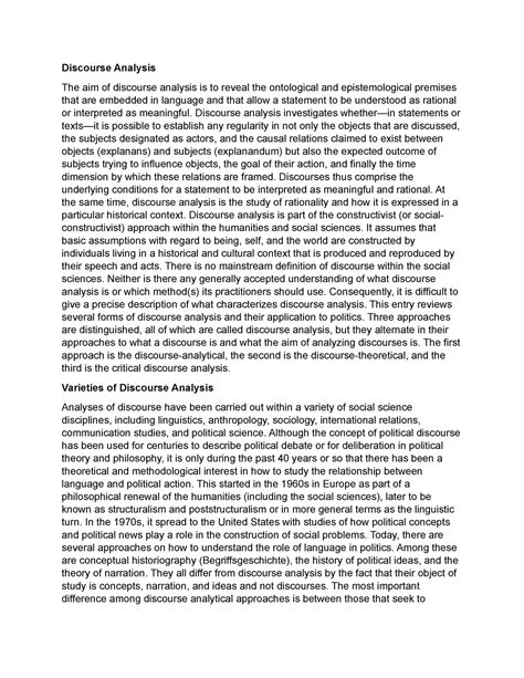 Discourse Analysis Discourse Analysis The Aim Of Discourse Analysis Is To Reveal The