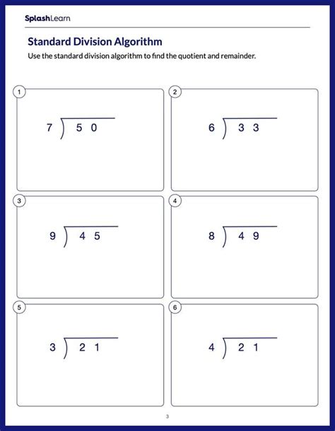 Divide The Numbers Using The Standard Algorithm Worksheet Printable