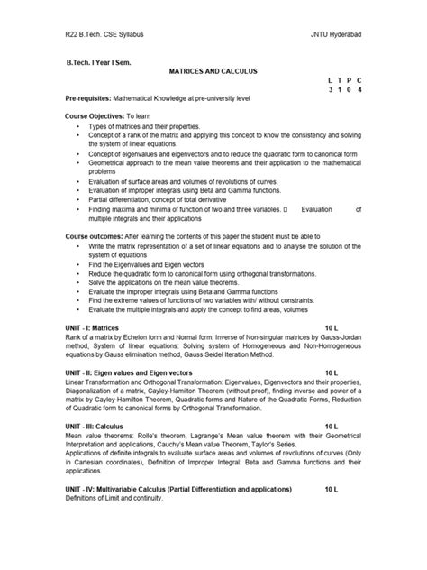 R22 M1 Syllabus Pdf Eigenvalues And Eigenvectors Matrix Mathematics