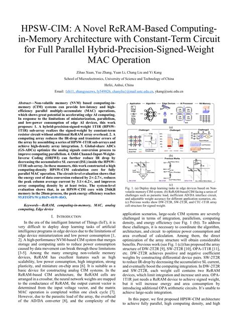 Pdf Hpsw Cim A Novel Reram Based Computing In Memory Architecture With Constant Term Circuit