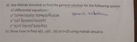 Solved A Use Matlab Simulink To Find The General Solution Chegg