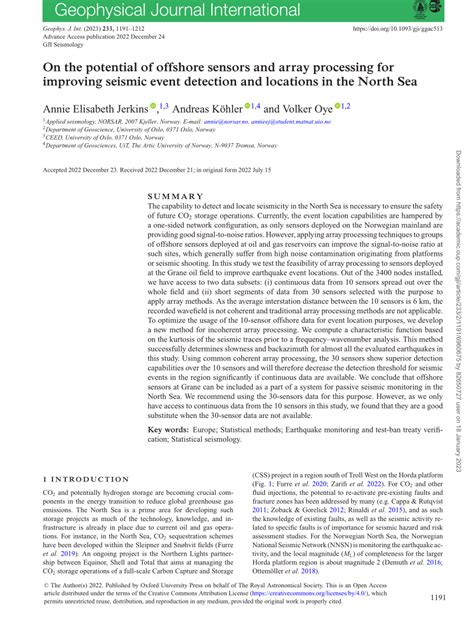 Pdf On The Potential Of Offshore Sensors And Array Processing For Improving Seismic Event