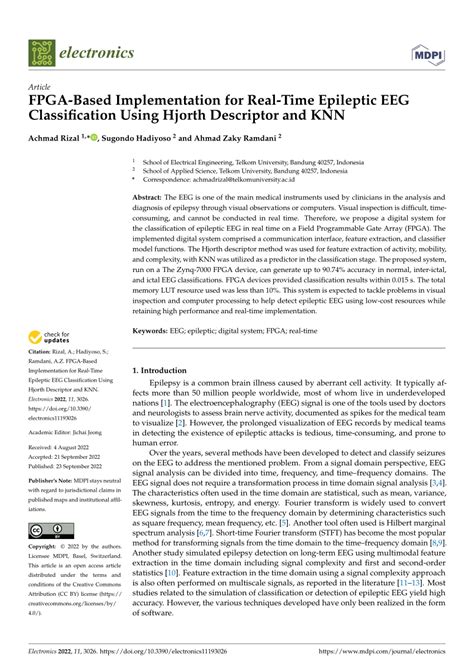 Pdf Fpga Based Implementation For Real Time Epileptic Eeg Classification Using Hjorth