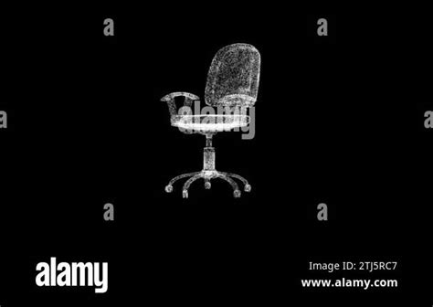 3d Office Chair Rotates On Black Bg Object Dissolved White Flickering Particles 60 Fps