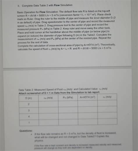 Solved Ii Complete Data Table 2 With Flow Simulation Basic