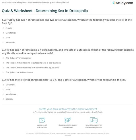 Quiz Worksheet Determining Sex In Drosophila Study Com