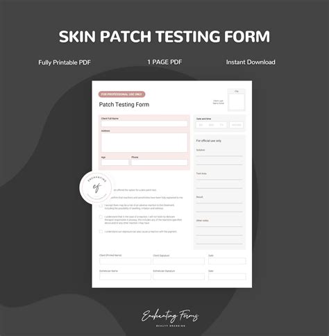 skin patch testing form for esthetician instant download pdf after