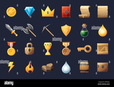 Game UI Assets Set Gaming User Interface Icons Collection Vector Illustration Stock Vector