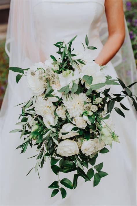 Greenery And White Garden Cascading Bouquet White Wedding Bouquets