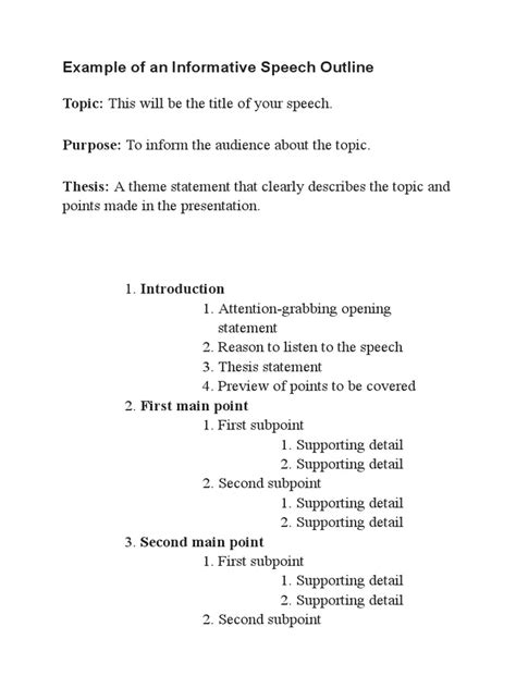 Example Of An Informative Speech Outline Pdf