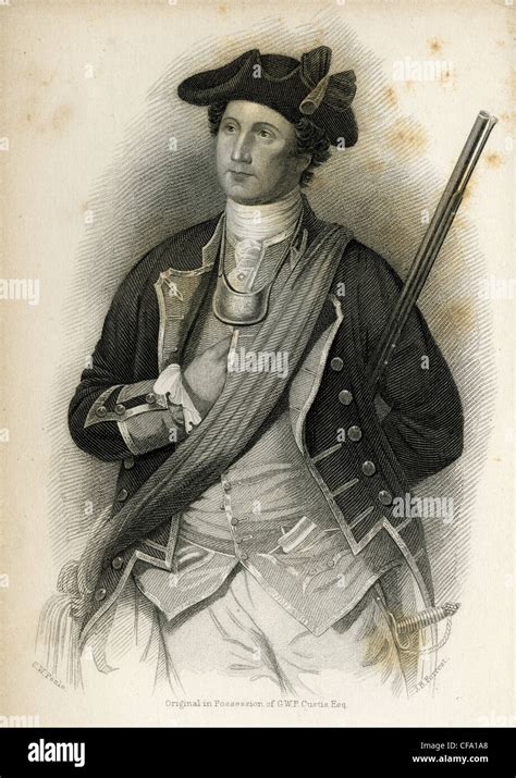 1860 Engraving Of A Young George Washington Aged 40 In 1772 Stock
