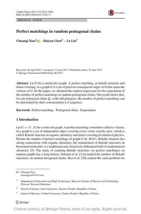 perfect matchings in random pentagonal chains request pdf