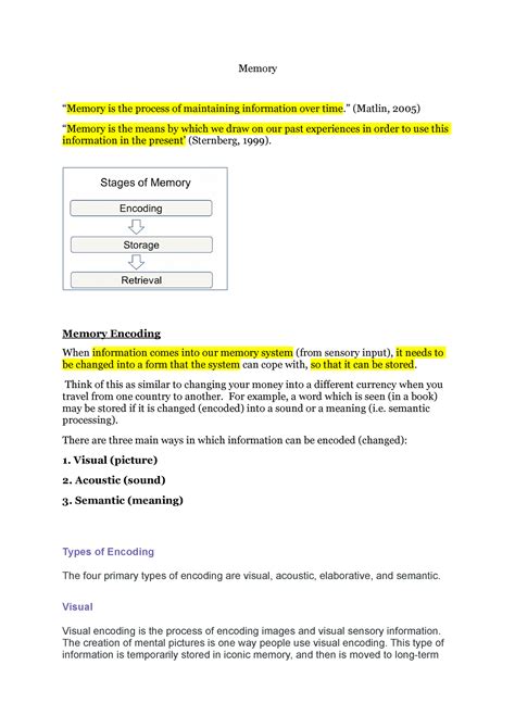 Module Memory Memory Memory Is The Process Of Maintaining Information Over Time Matlin