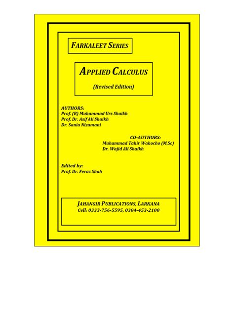 Applied Calculus Farkaleet Series Pdf Vector Calculus Calculus