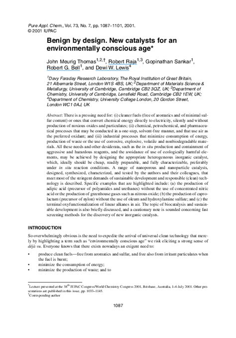 Pdf Cheminform Abstract Benign By Design New Catalysts For An Environmentally Conscious Age