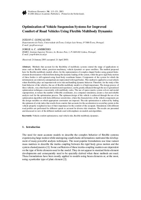 Pdf Optimization Of Vehicle Suspension Systems For Improved Comfort Of Road Vehicles Using