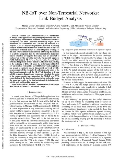Nb Iot Over Non Terrestrial Networks Link Budget Analysis Pdf Antenna Radio