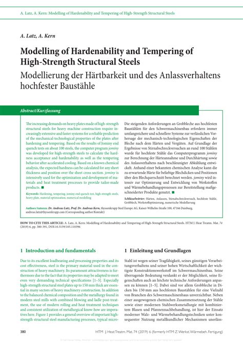 Pdf Modelling Of Hardenability And Tempering Of High Strength Structural Steels