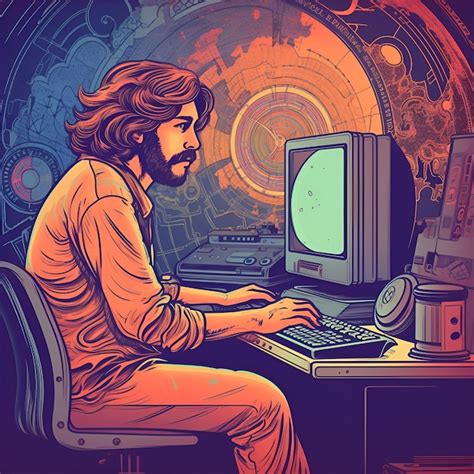 Premium Ai Image A Man Working On Computer Psychedelic Trippy Design Ai Generated Content