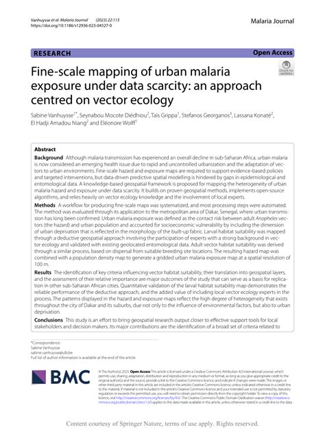 Pdf Fine Scale Mapping Of Urban Malaria Exposure Under Data Scarcity