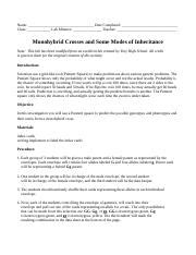 Monohybrid Crosses And Modes Of Inheritance Doc Name Date Completed Class Lab Minutes