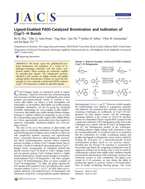 Pdf Ligand Enabled Pd Ii Catalyzed Bromination And Iodination Of C Sp3 −h Bonds