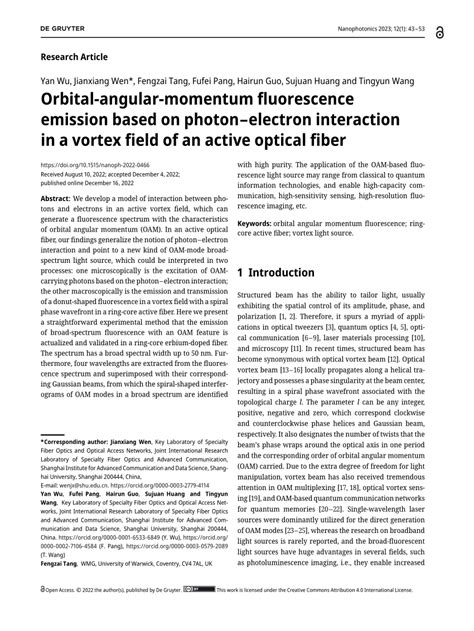 Pdf Orbital Angular Momentum Fluorescence Emission Based On Photon Electron Interaction In A
