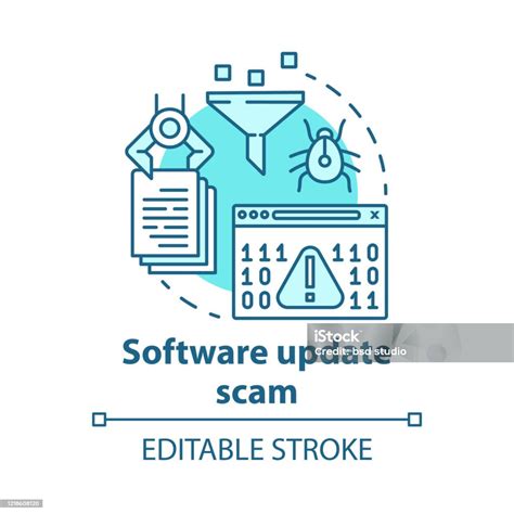 ไอคอนแนวคิดการหลอกลวงเกี่ยวกับการปรับปรุงซอฟต์แวร์ อันตรายจากการโจมตีการแฮ็กคอมพิวเตอร ภาพประกอบ