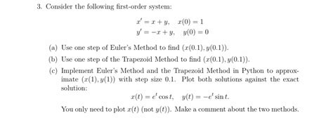 solved 3 consider the following first order system