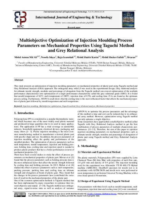 pdf multiobjective optimization of injection moulding process