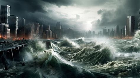 Premium Ai Image Hurricane And Flood In The City Generative Ai