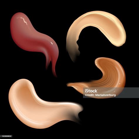 사실적인 화장품 크림 얼룩 세트 다른 바디 색상의 피부 토너 로션 스미어 스미어 는 검은 색 배경에 벡터 텍스처를 분리합니다 0명에 대한 스톡 벡터 아트 및 기타 이미지