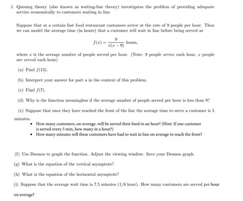 Solved 1 Queuing Theory Also Known As Waiting Line Theory