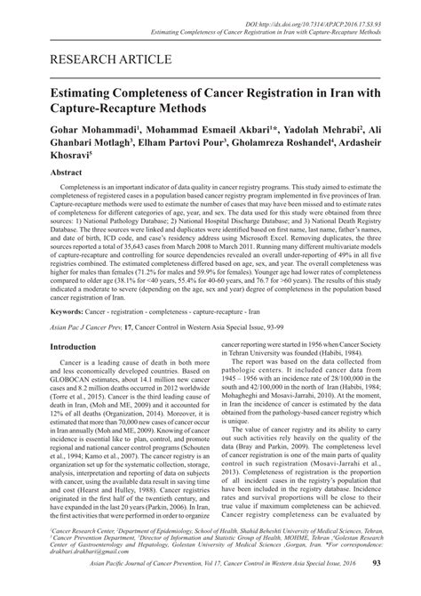 Pdf Estimating Completeness Of Cancer Registration In Iran With
