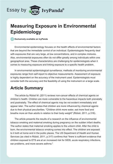 Measuring Exposure In Environmental Epidemiology 691 Words Research Paper Example